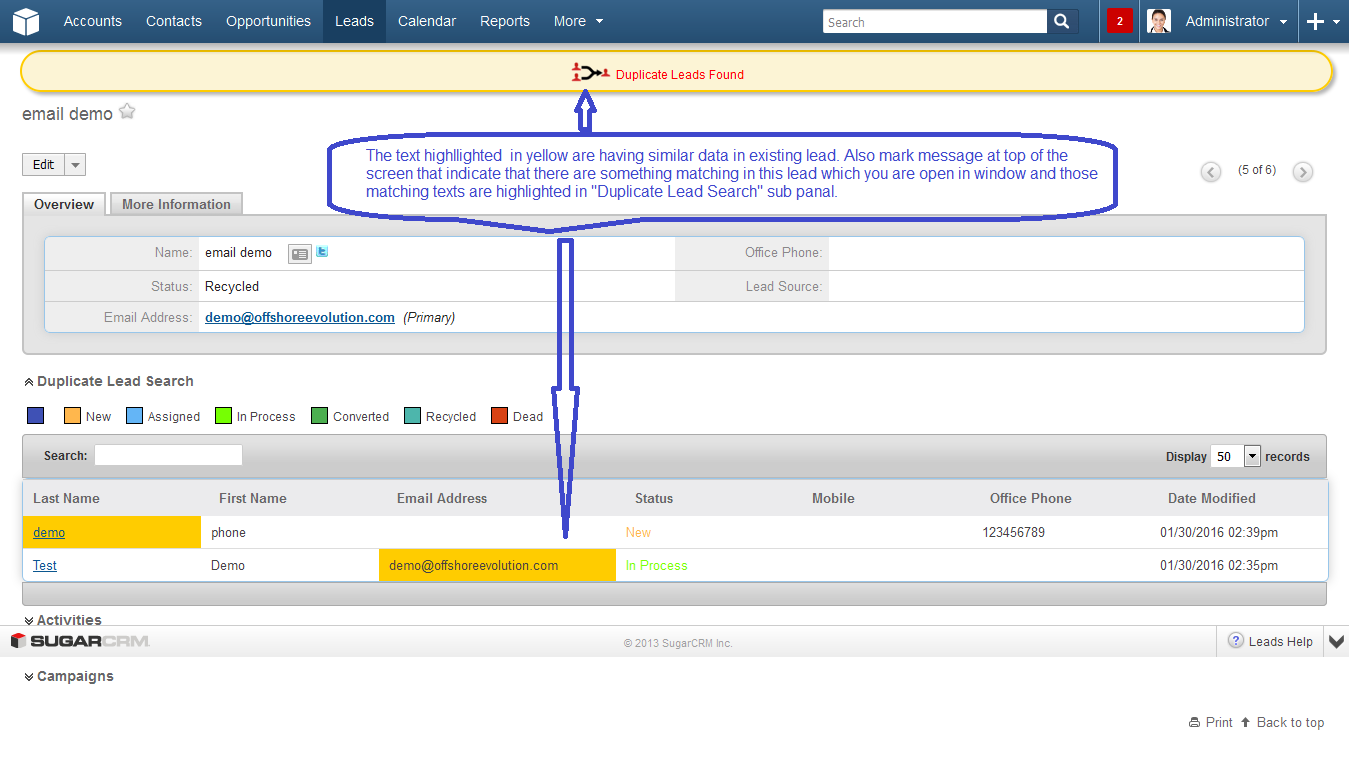 Scan Identical Leads | SuiteCRM Module